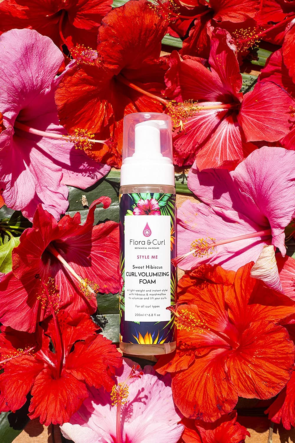 Flora & Curl Sweet Hibiscus Curl Volumizing Foam Botanical Volume Foam for Superior Body and Bounce 6.7 fluid-oz