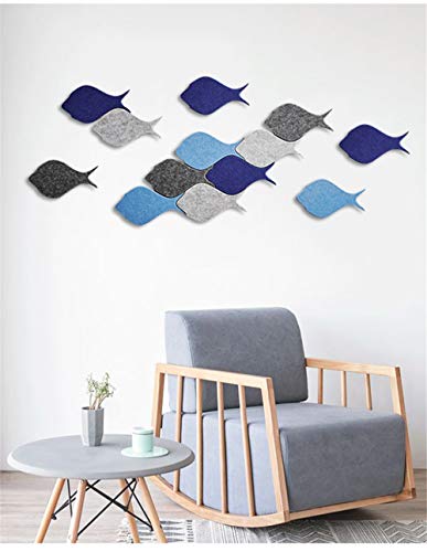 Cork Board Tiles, 8 Pcs Felt Bulletin Boards - Bonus Pins, Decorative Fish Felt Wall Notice Stickers - Memo Notes Photos Goals Pictures Drawing Kindergarten Home Creative Office Decor Sofa Wall Decal
