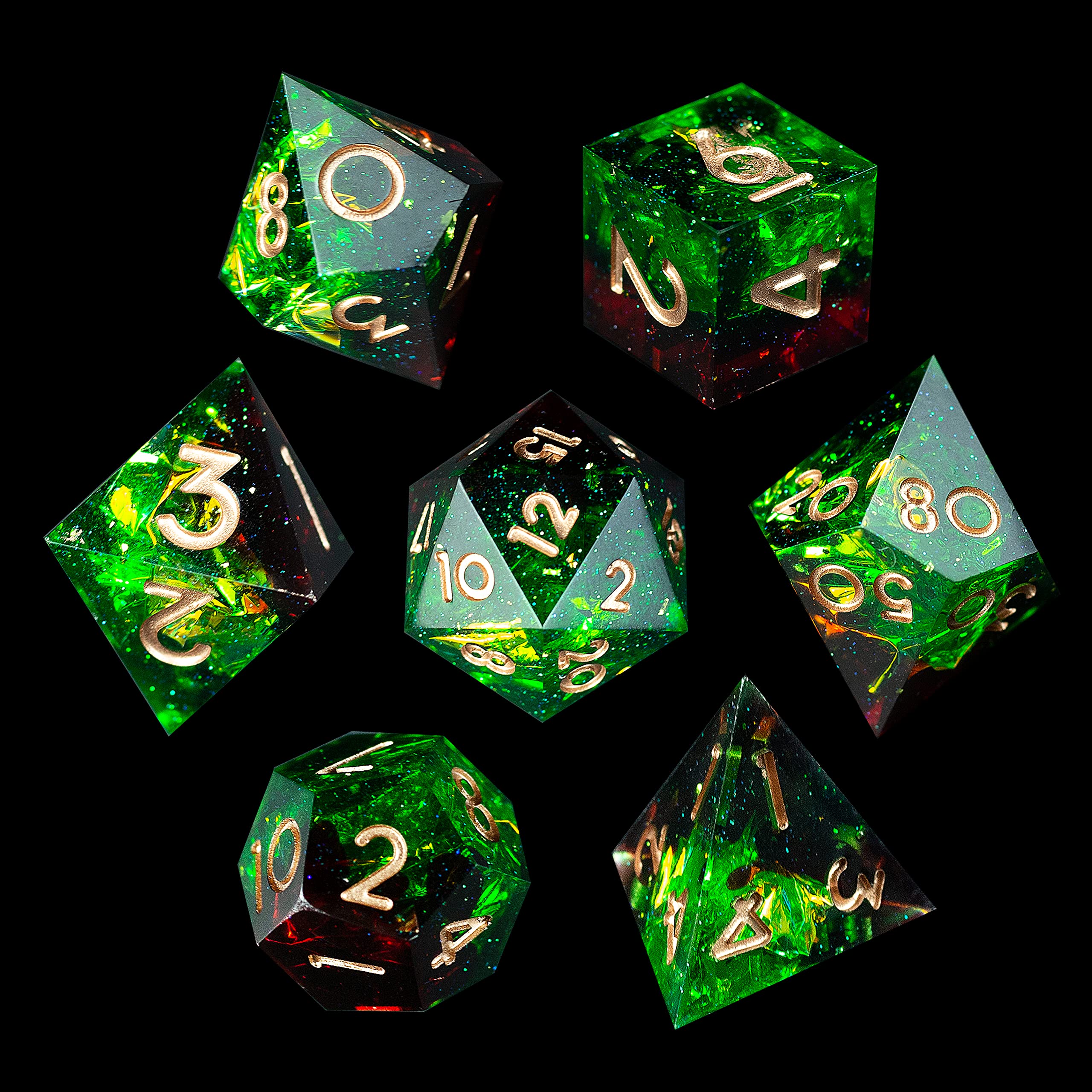ATNPNTR DND Dice, DND Dice Set, RPG Dice, Polyhedral Dice Set, Dungeons and Dragons Dice, Role Playing Game Dice, Sharp Edge Dice with Beautiful Inclusions Galaxy Olive…