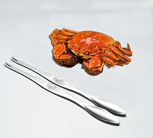 AKOAK 2 Pcs Seafood Tools,Double Headed 304 Stainless Steel Fork and Spoon for Crab and Lobster