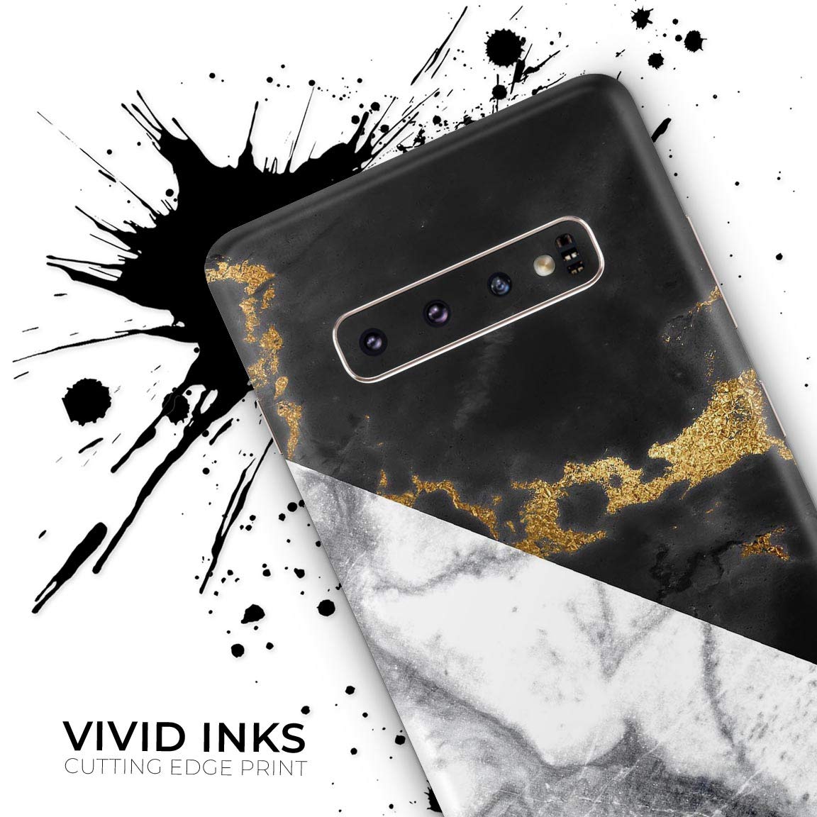 DesignSkinz White-Black Marble & Digital Gold Foil V1 2 Protective Vinyl Decal Wrap Skin Cover Compatible with The Samsung Galaxy S20 (Screen Trim & Back Glass Skin)