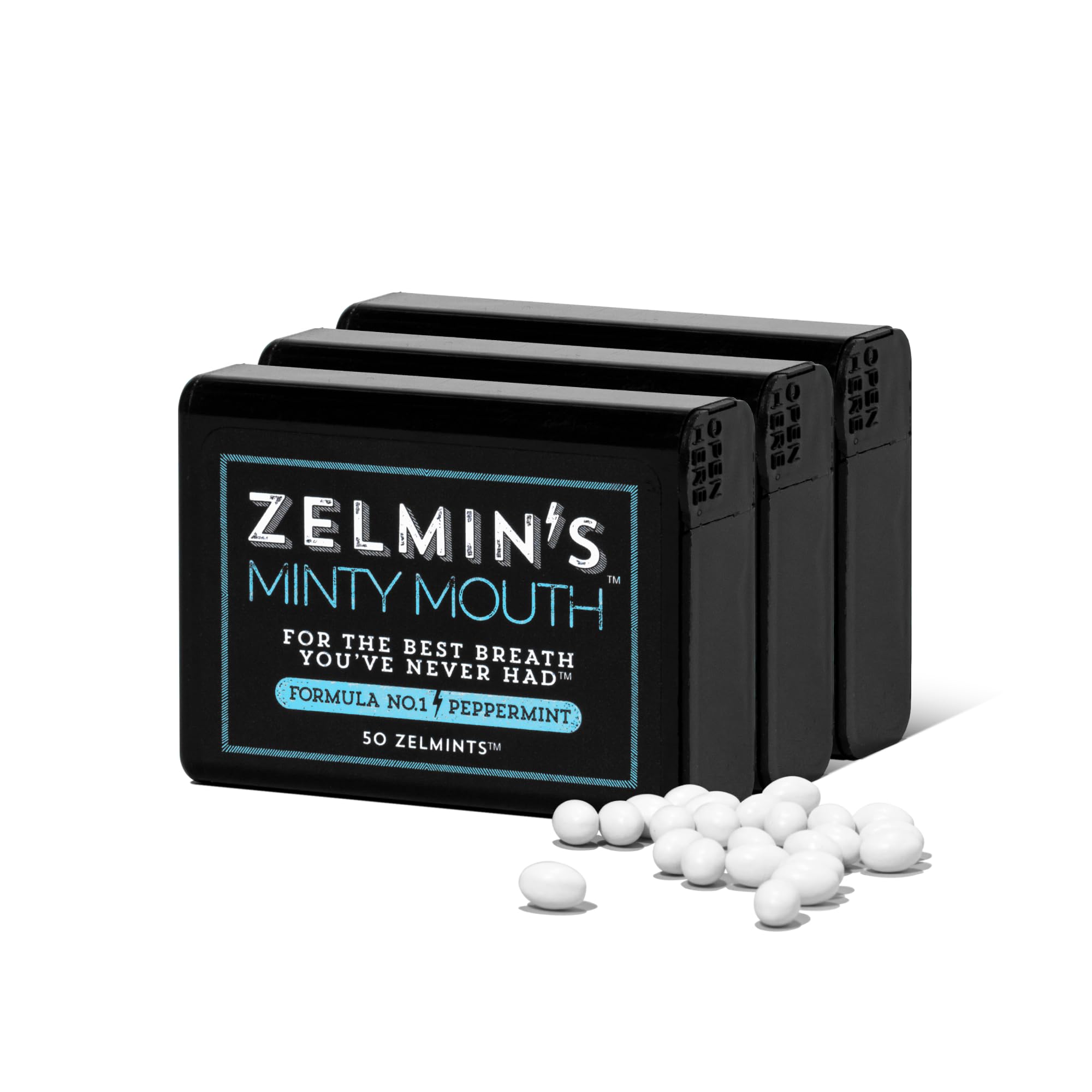 Zelmin's Minty Mouth Breath Freshener - (3 Pack) Long Lasting Bad Breath Treatment for Adults, Instant Freshness Helps with Dry Mouth, Natural Breath Mints for Travel, Alcohol-Free, Keto, Gluten-Free