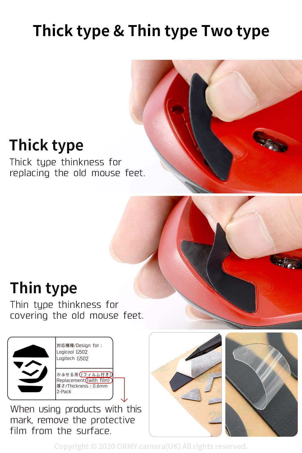 2Sets Hotline Games 3.0 Mouse Feet Skates Pads Compatible with Logitech G304 G305 Gaming Mouse Feet Replacement (0.6mm,Smooth Glide,Durable,Pure PTFE) Professional Mice Upgrade