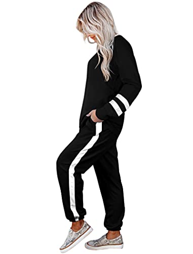 Aloodor Womens Loungewear Set Fall Tracksuit Elasticized Waistband Pants Workout Sets Black L
