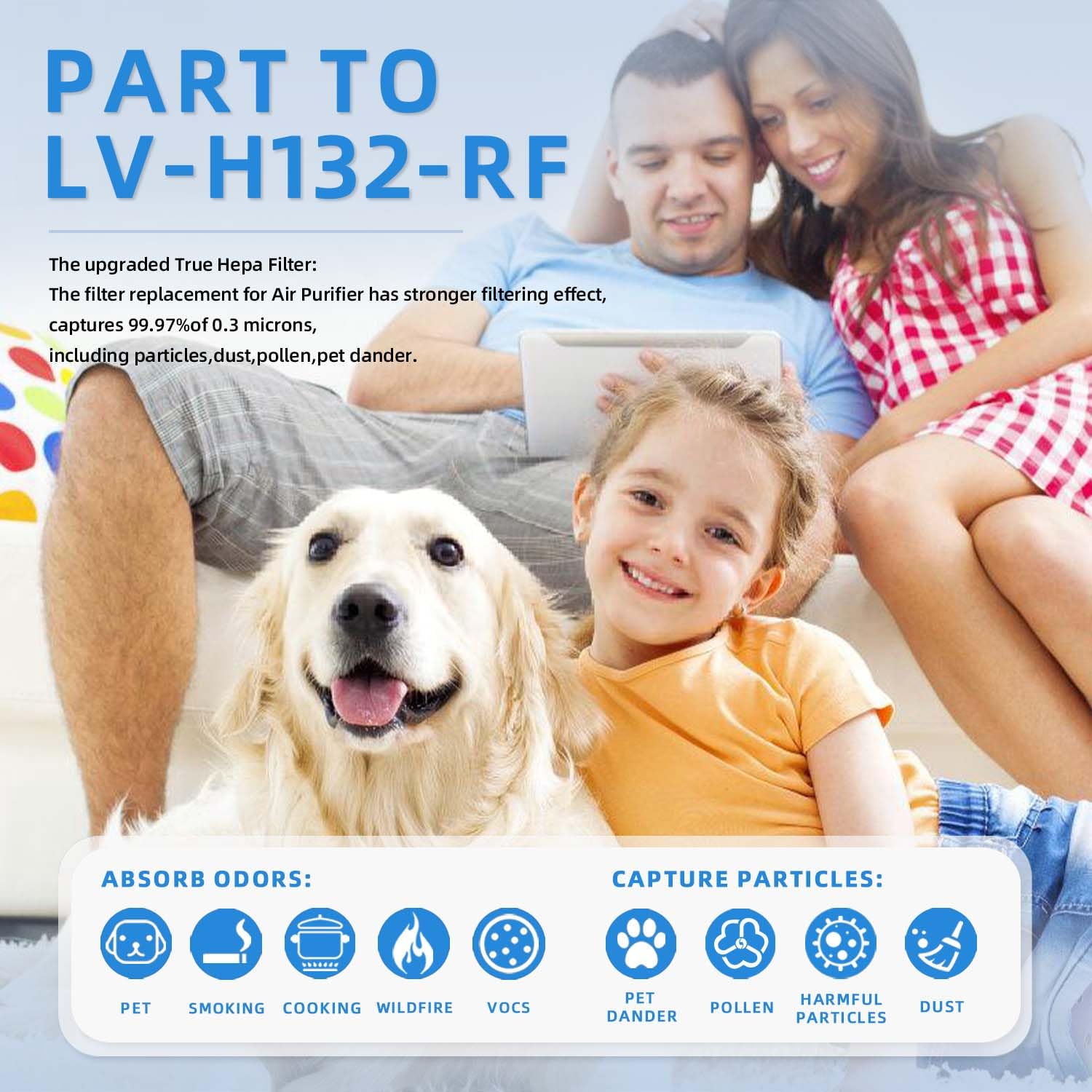 2 pack lv-h132 Replacement Filter Compatible with Levoit H132 Air Purifier,H13 True HEPA Filter,Activated Carbon Filter