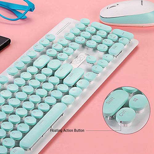 CORN Technology N520 Ergonomic Design, Retro Chiclet Round Keycaps, 2.4GHz Wireless Connectivity Silent Typing Keyboard and 1600DPI Mouse Combo for Office and Game (Blue)