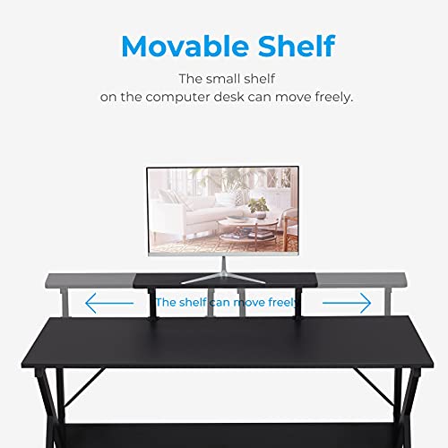 GreenForest Home Office Desk with Monitor Shelf Computer Gaming Desk 47 inch Writing Study Table for Workstation, Black