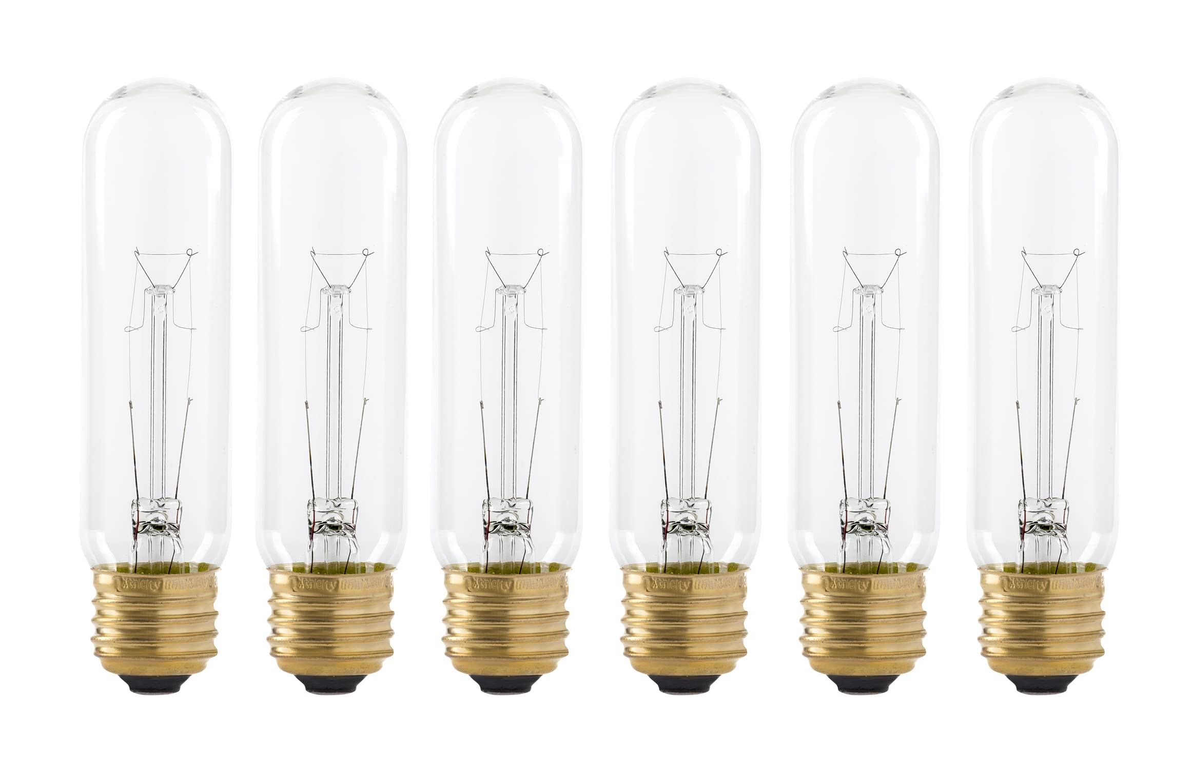 Xtricity 40 Watt T10 Clear Tubular Incandescent Light Bulb, Showcase Lamp, 2700K Soft White, E26 Medium Base, 280 Lumens, 120V, (6 Pack)