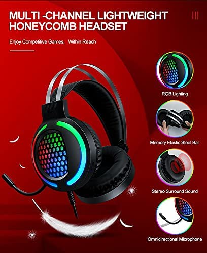 2021 Mouse Pad XL RGB LED & Gaming Keyboard Headset, Wired Backlight Bundle for PC Gamers Laptop Xbox PS (Red Blue Yellow Green, Innovation 4 in 1) (TF-400)