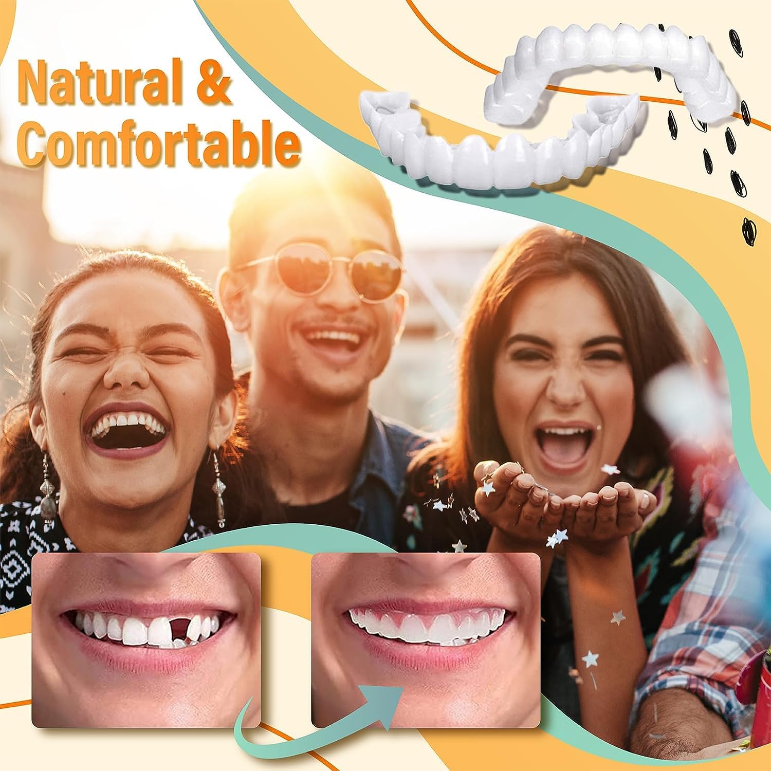 2 PCS Temporary dentures with Veneer for Both Men and Women, Covering Imperfect Teeth,Nature and Comfortable Veneers to Regain Confident Smile-F05