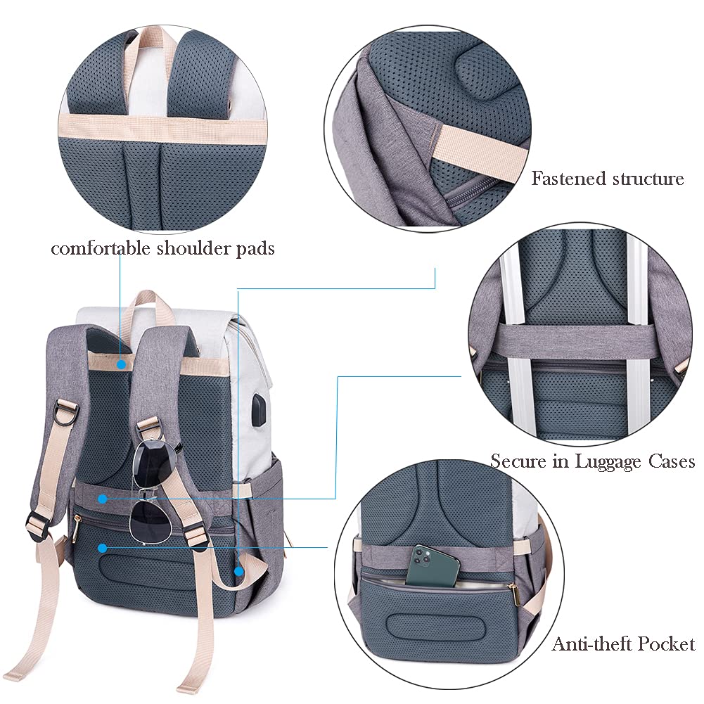 OUSIJOJO Diaper Bag Backpack, Modern Diaper Bag with USB Charging Port and Stroller Straps Baby Bags for Boys Girls, Large Capacity Multifunction Travel Nappy Back Pack for Moms Dads,Beige
