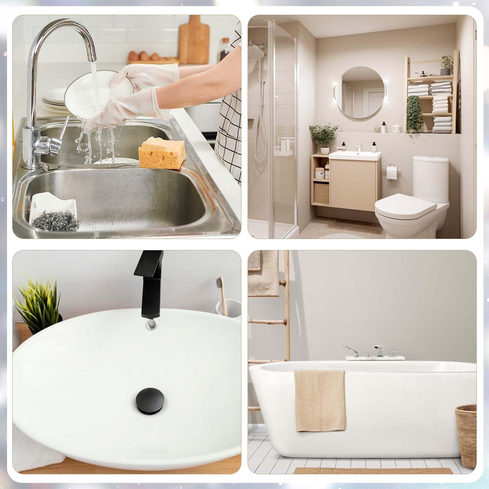 4 Pcs Shower Drain Stopper, Bathtub Cover, 4.7×4.7in Silicone Drain Cover, Anti-Odor Mat for Shower Bathtub Kitchen Laundry Sink Accessories, 2 White, 2 Grey