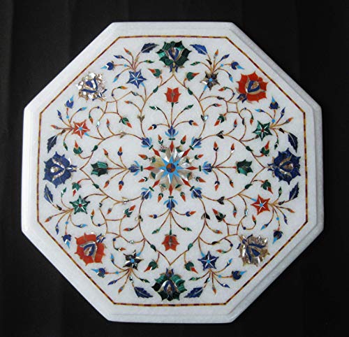 14 Inches Handcrafted Marble Side Table Top Inlay Coffee Table Top Unique Home Office Furniture