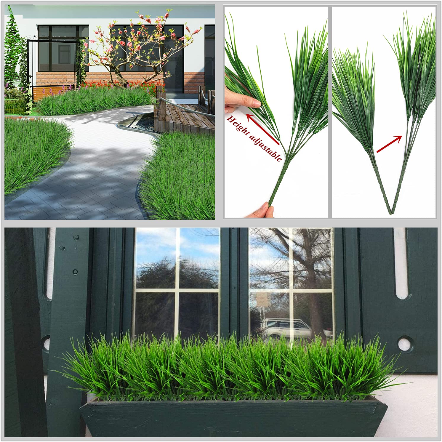 Artificial Plants, Fake Plastic Greenery Faux Shrubs Bushes Wheat Grass Outdoor Window Box Verandah Hanging Planter Decor Indoor Outside Home Garden UV Resistant Wedding DIY Decoration - 4 Pcs