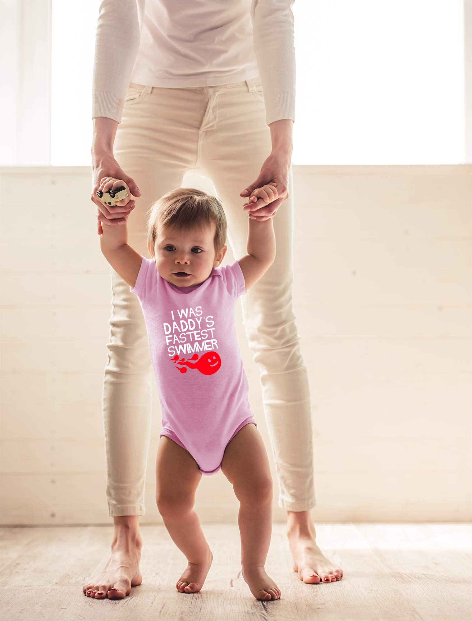 CBTwear I Was Daddy's Fastest Swimmer - Soon to Be Mom and Dad - Cute Infant One-Piece Baby Bodysuit (12 Months, Pink)