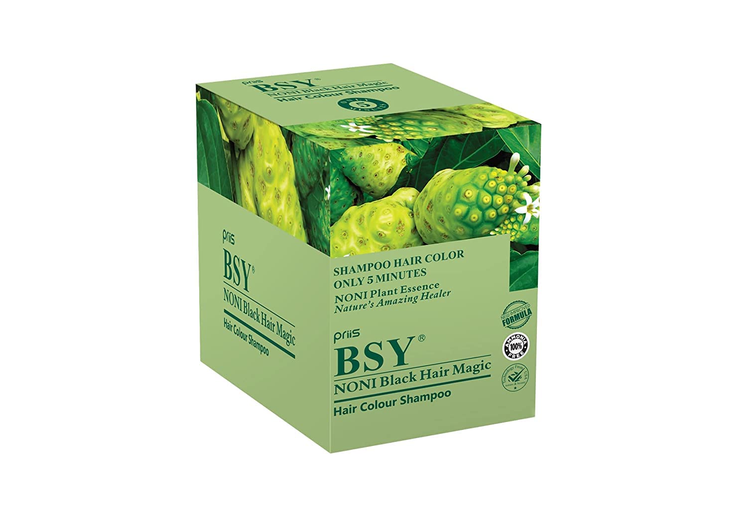 BSY Noni Black Hair Magic Shampoo - Natural 5 Mins Ammonia-Free Shampoo Hair Color, Permanent Hair Dye, 20x0.67 Fl Oz