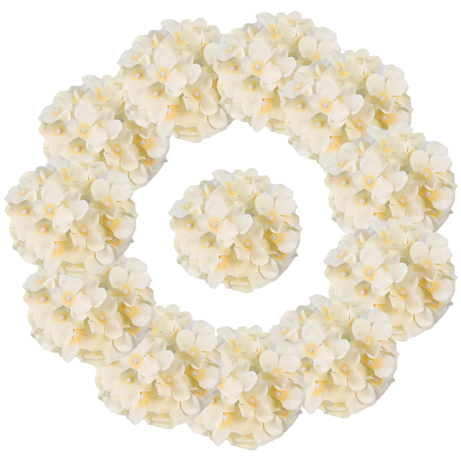 Auihiay 12 Pieces Artificial Hydrangea Flowers Silk Hydrangea Heads with Stems for Wedding Home Garden Party Decoration (Champagne)