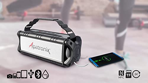 Alpatronix Bluetooth Speaker 60W(80W Max), IPX6 Waterproof, Portable, Wireless, 8000mAh Power Bank, Handsfree, Shockproof, TWS, DSP, Stereo, Subwoofer, TF Card, NFC, AX500, Indoor&Outdoor–Black