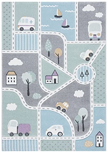 Safavieh Carousel Kids Collection 4' x 6' Grey/Light Blue CRK193F Neighborhood Nursery Playroom Area Rug