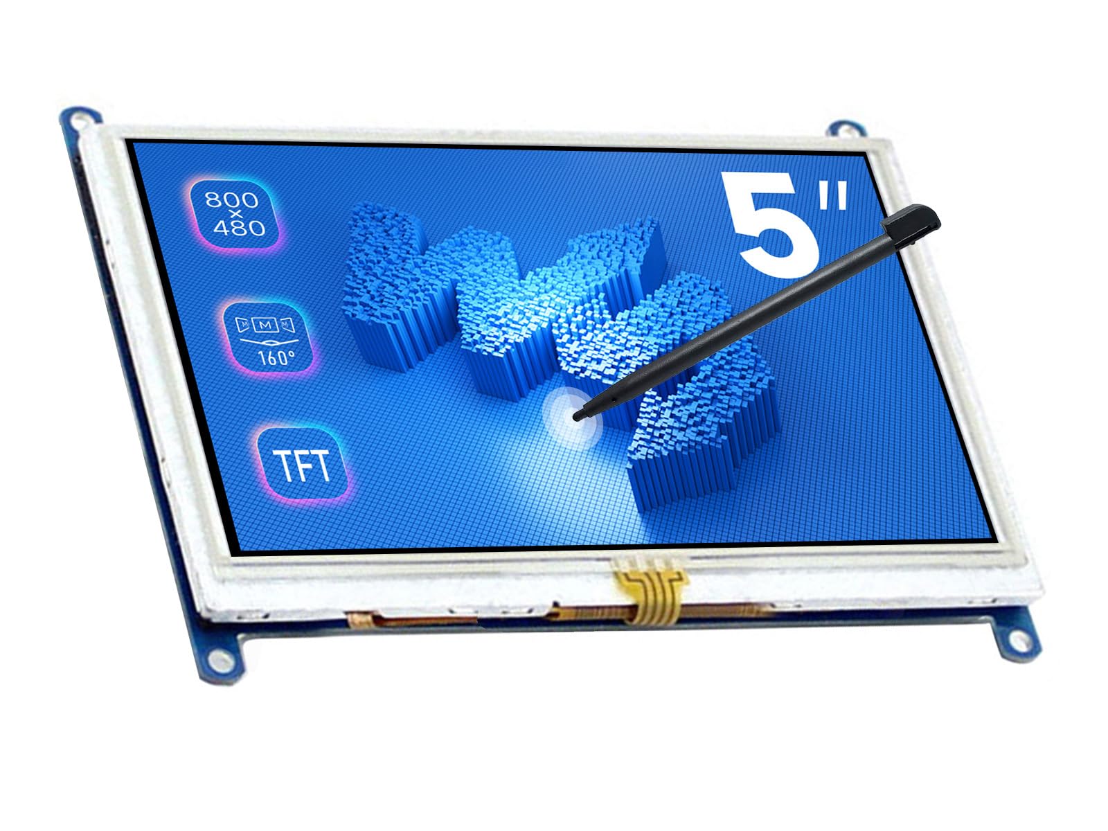 waveshare 5inch Resistive Touch Screen LCD Compatible with Raspberry Pi 5/4B/3B+/3A+/2B/B+/A+/Zero/Zero W/WH/Zero 2W CM3+/4 800×480 Resolution HDMI Low Power Consumption Supports Windows
