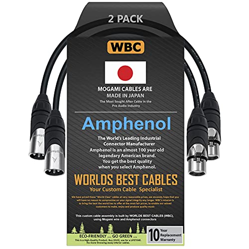 2 Units - 1 Foot - Quad Balanced Microphone Cable Custom Made by WORLDS BEST CABLES β Using Mogami 2534 Wire and Amphenol AX3M Male & AX3F Female Silver XLR Plugs