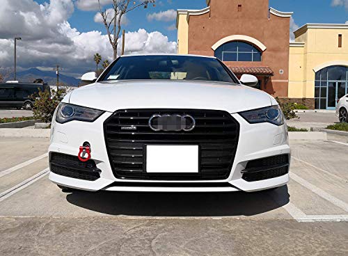 iJDMTOY Red Track Racing Style Tow Hook Ring Compatible with 2008-up Audi A4 A5 A6 A7 S4 S5 S6 S7, Made of Light Weight CNC Aluminum