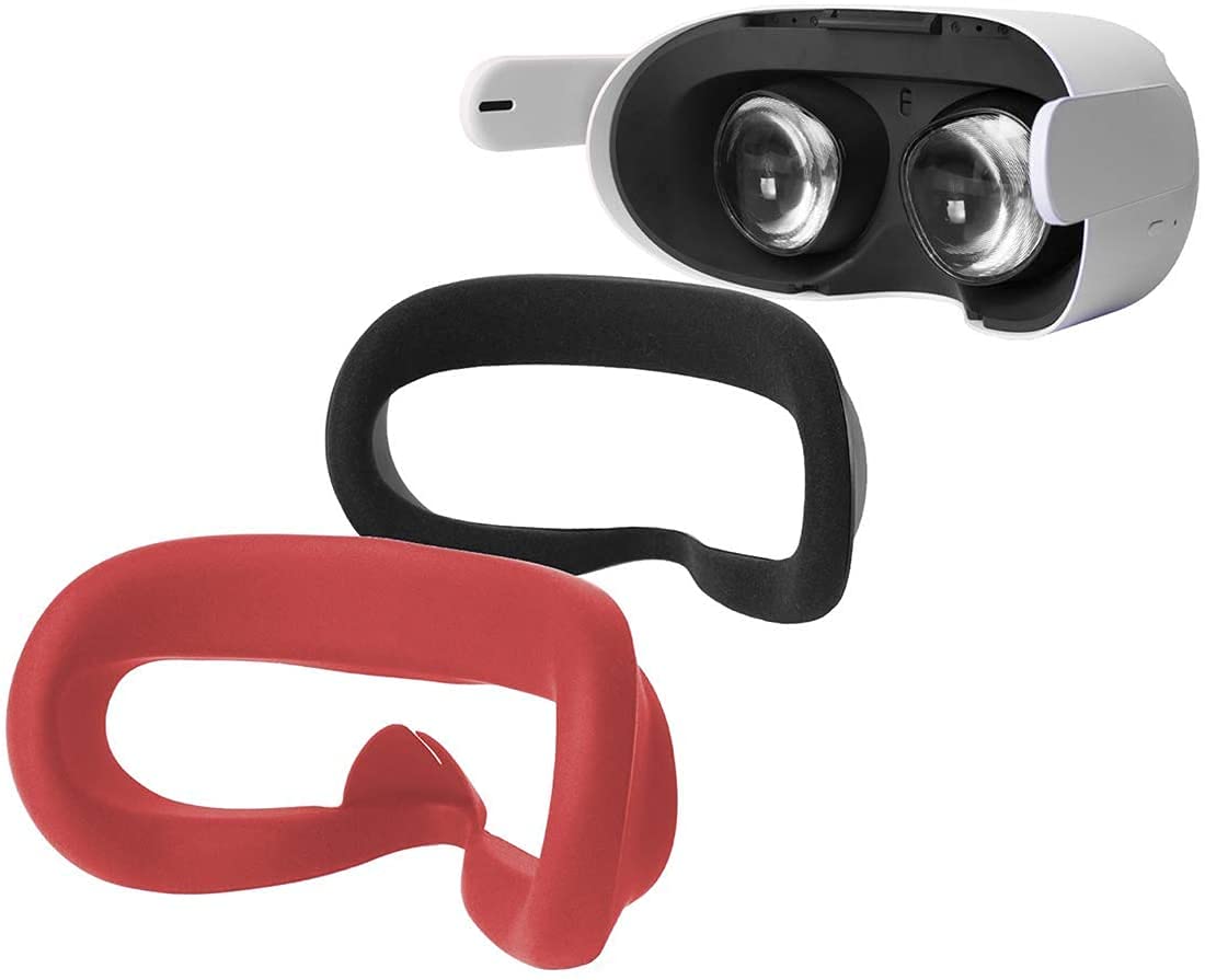 3 Pieces VR Silicone Face Cover Compatible with Oculus Quest 2 Headset,Washable VR Eye Cover Padding Sweat Proof Eyewear VR Mirror Interface Bracket Leak-Proof(Black+Red+Blue).Christmas Decorations