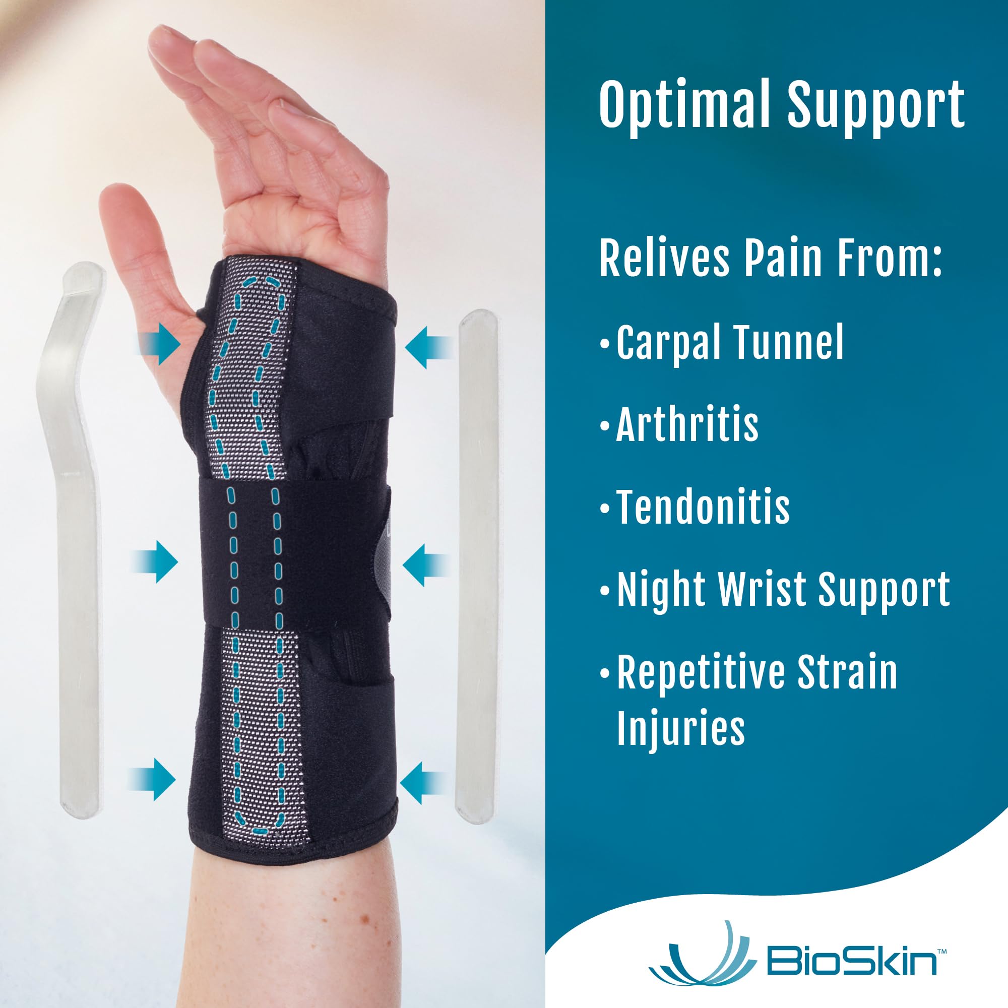 BioSkin Carpal Tunnel Wrist Brace - For Arthritis Pain And Support, Tendonitis, Wrist Sprains, Night Wrist Sleep Support Brace, Wrist Splint, Wrist Support For Women And Men, HSA or FSA Eligible