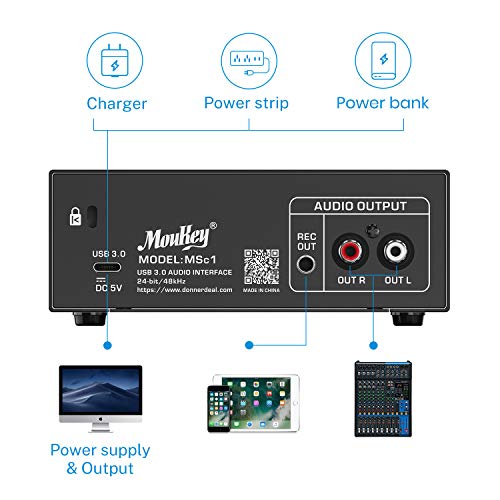 Moukey USB 3.0 Audio Interface, Microphone Preamps with 48V Phantom Power, 24 Bit, Support Smartphone, Tablet, Computer and Other Equipment Recording - MSc1