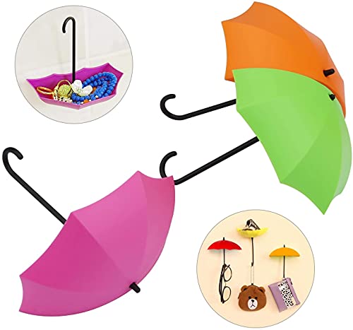 6 PCS Colorful Umbrella Key Hooks Adhesive Wall Hooks Wall Rack Decorative Wall Hanging Hooks Key Hair Pin Holder