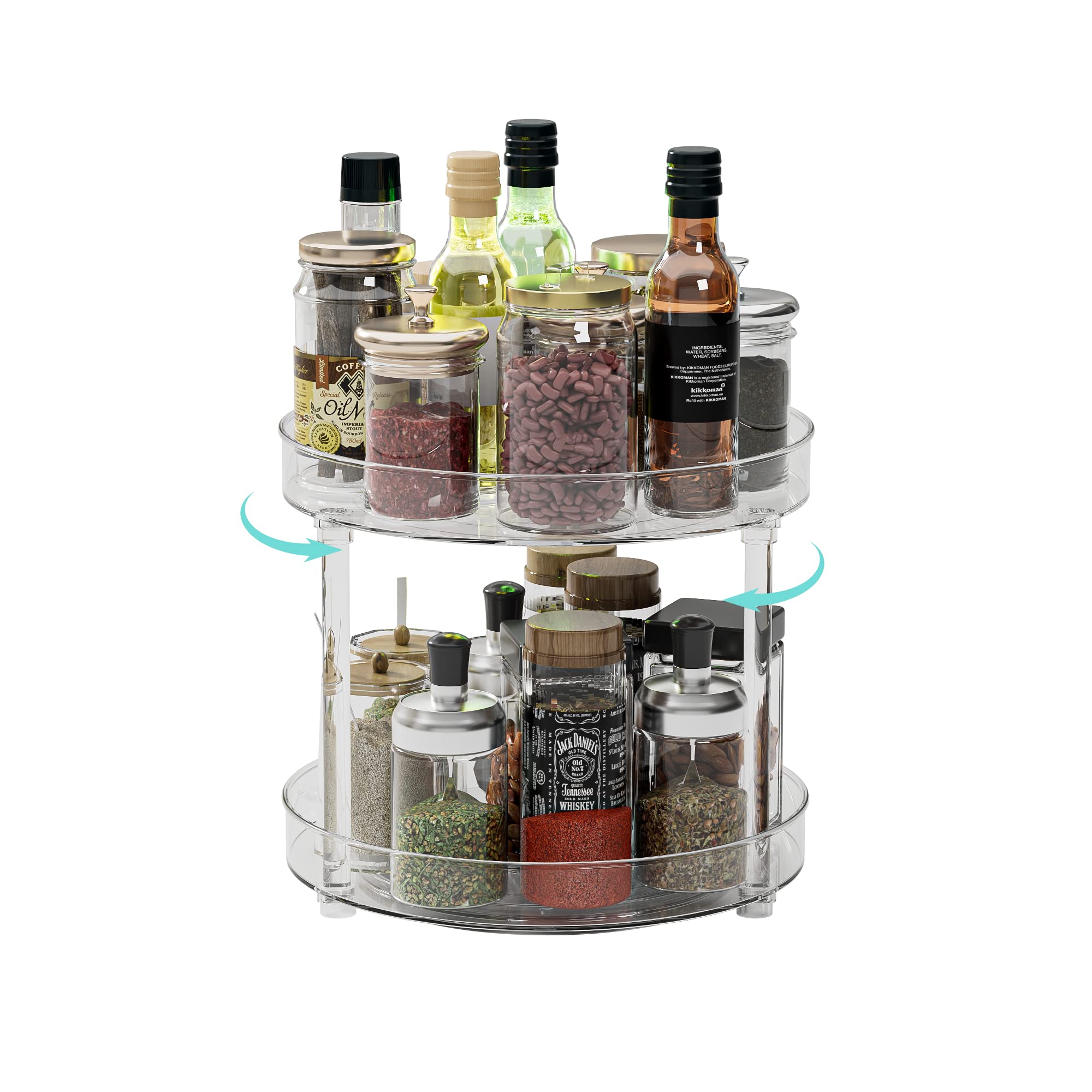 2 Tier Lazy Susan Organizer,Clear Plastic Lazy Susan Turntable for Cabinet,Rotating Lazy Susan Spice Rack Cabinet Organizer for Kitchen,Table,Refrigerator,Pantry,Bathroom