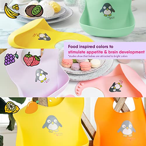 NatureBond Waterproof Baby Bibs, Silicone Weaning Bibs for Babies & Toddlers, Set of 2 w/Carry Pouch | Comfortable Soft 4 buttons Bib
