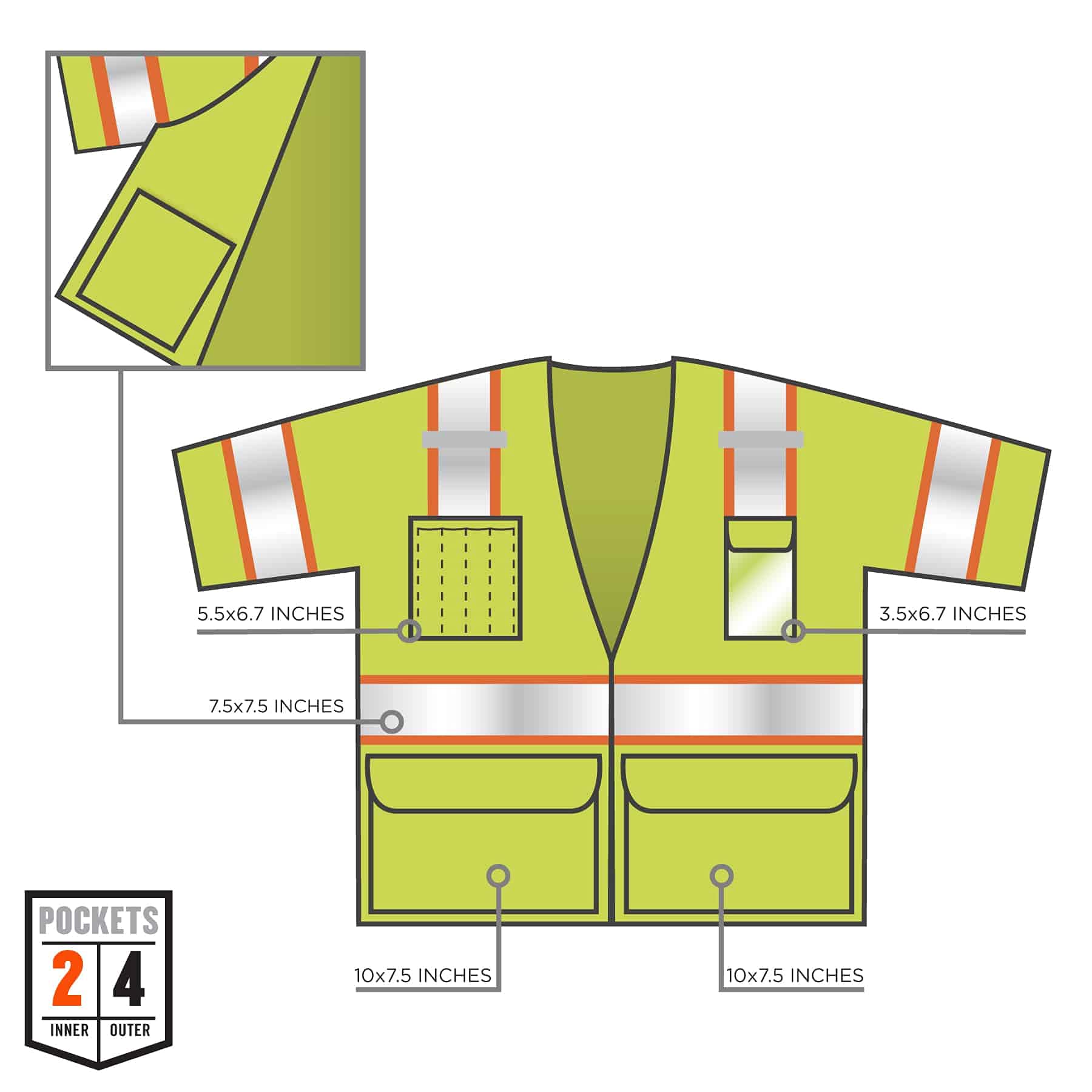 Ergodyne - 24169 Reflective Safety Vest, ANSI Class 3, Hi Vis Two Tone, 6 Easy Access Pockets, GloWear 8346Z,Lime, 4X-Large-5X-Large