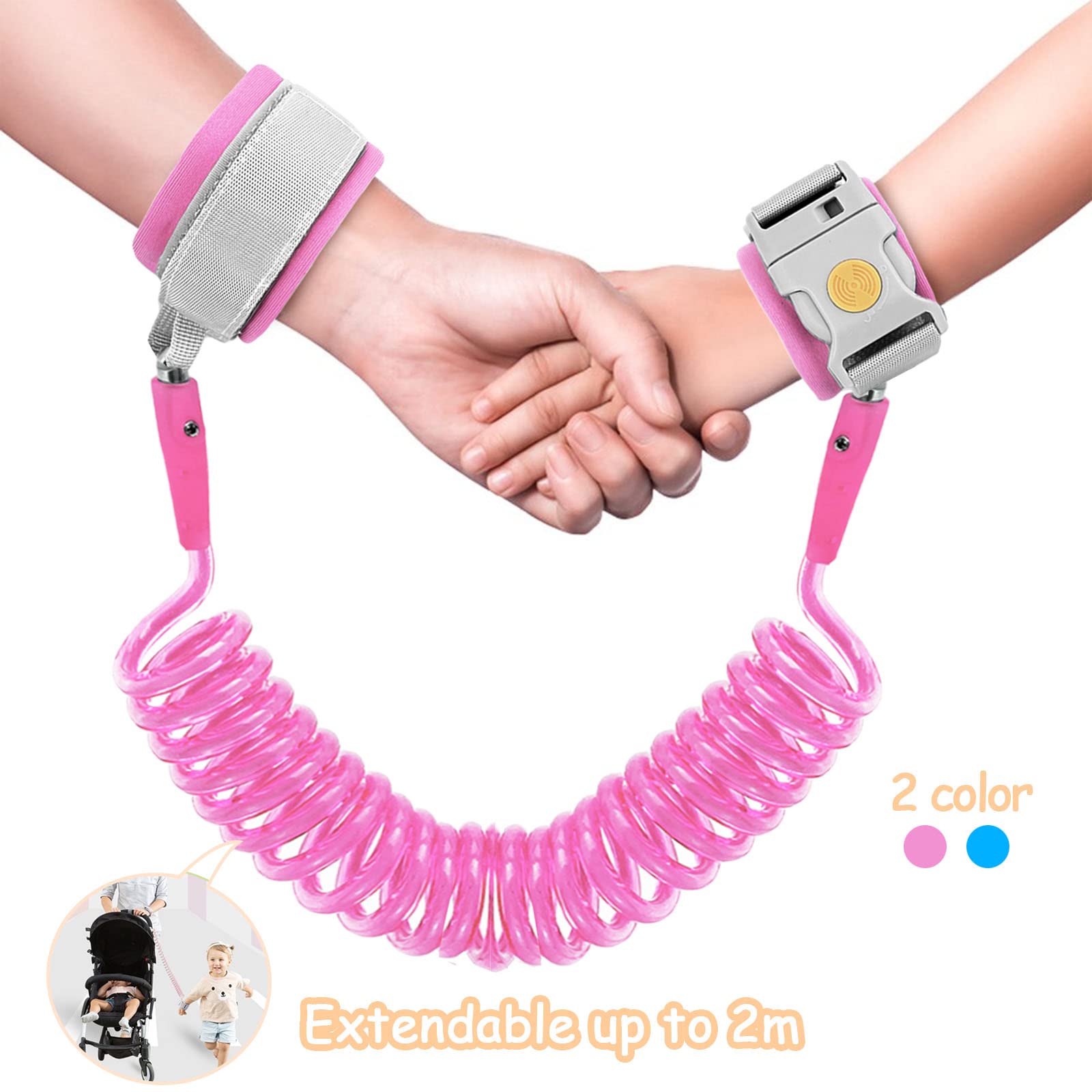 2Pack Toddler Leash, Anti Lost Wrist Link Safety Wrist Link with Magnetic Induction Lock, Infants and Children Safely, Kids Backpack Leash, Child Leash Harness (Pink+Blue)
