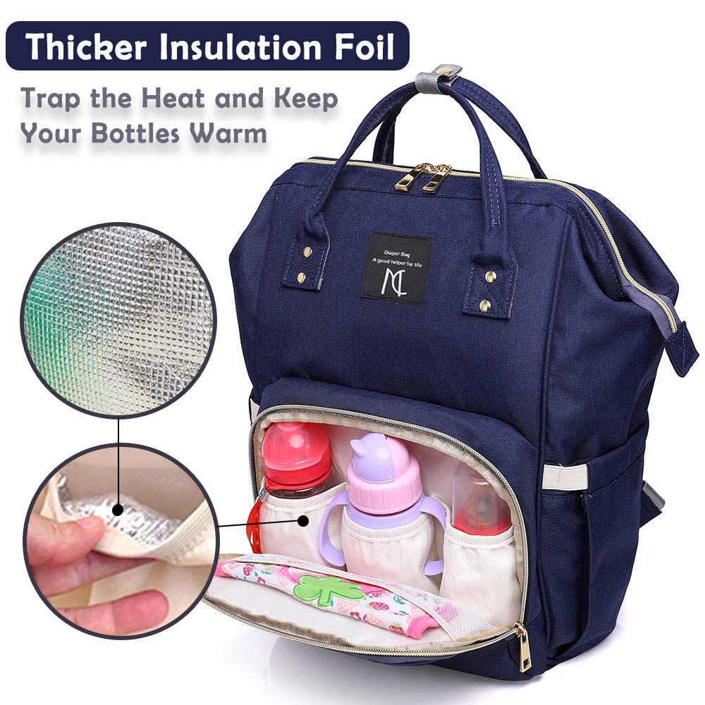 Diaper Bag Backpack Water-resistant, Nanrui 25L Roomy Nappy Bag for Baby Boy and Girl Men Backpack Travel Back Pack with 2 Stroller Straps- Navy Blue