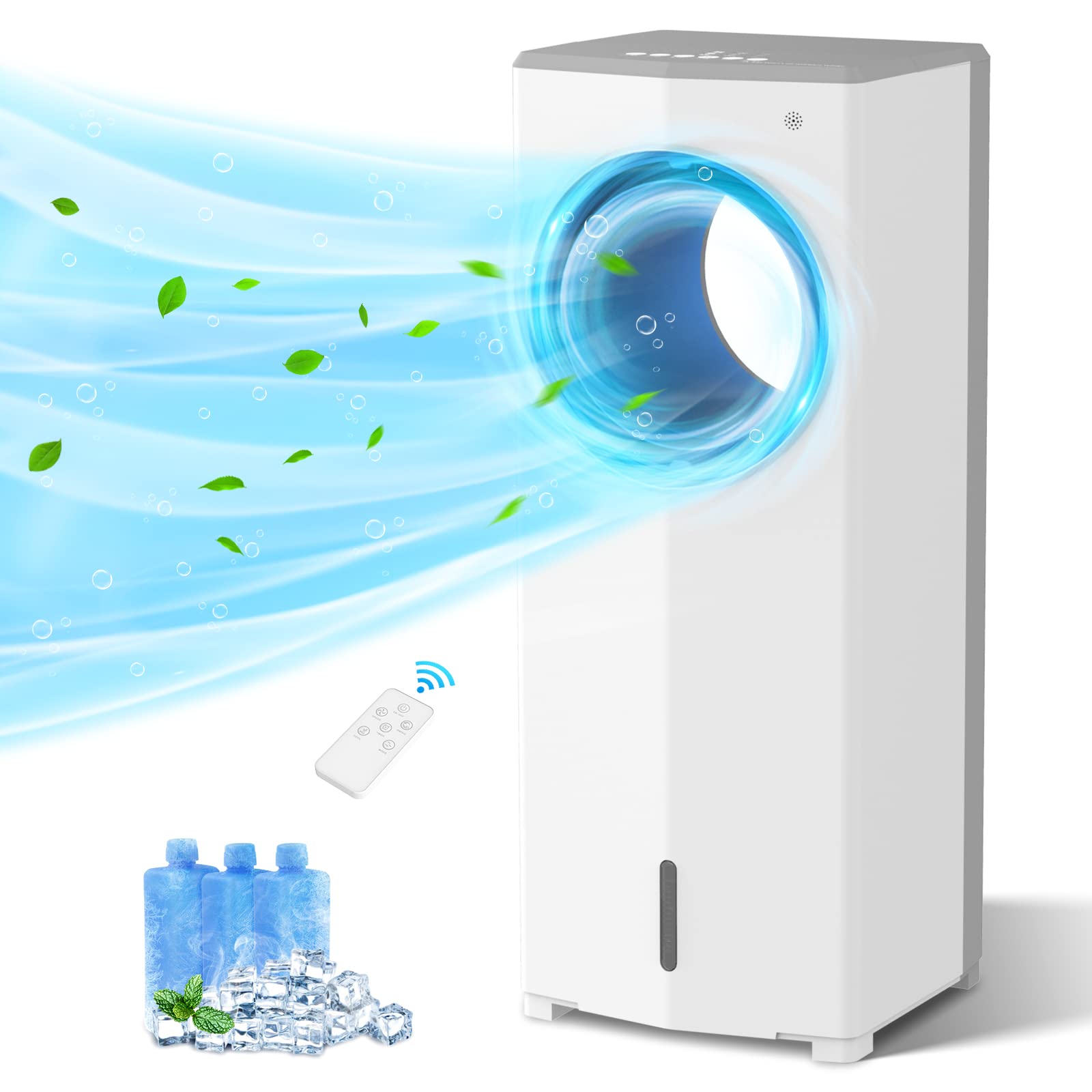 3 In 1 Evaporative Air Cooler, Portable AC Fan, Quiet Bladeless Water Cooling Fan With Remote Control, 7H Timer, 3 Speed Levels And 4 Wind Modes For Living Room Office Personal Cooling, 3 Ice Boxes