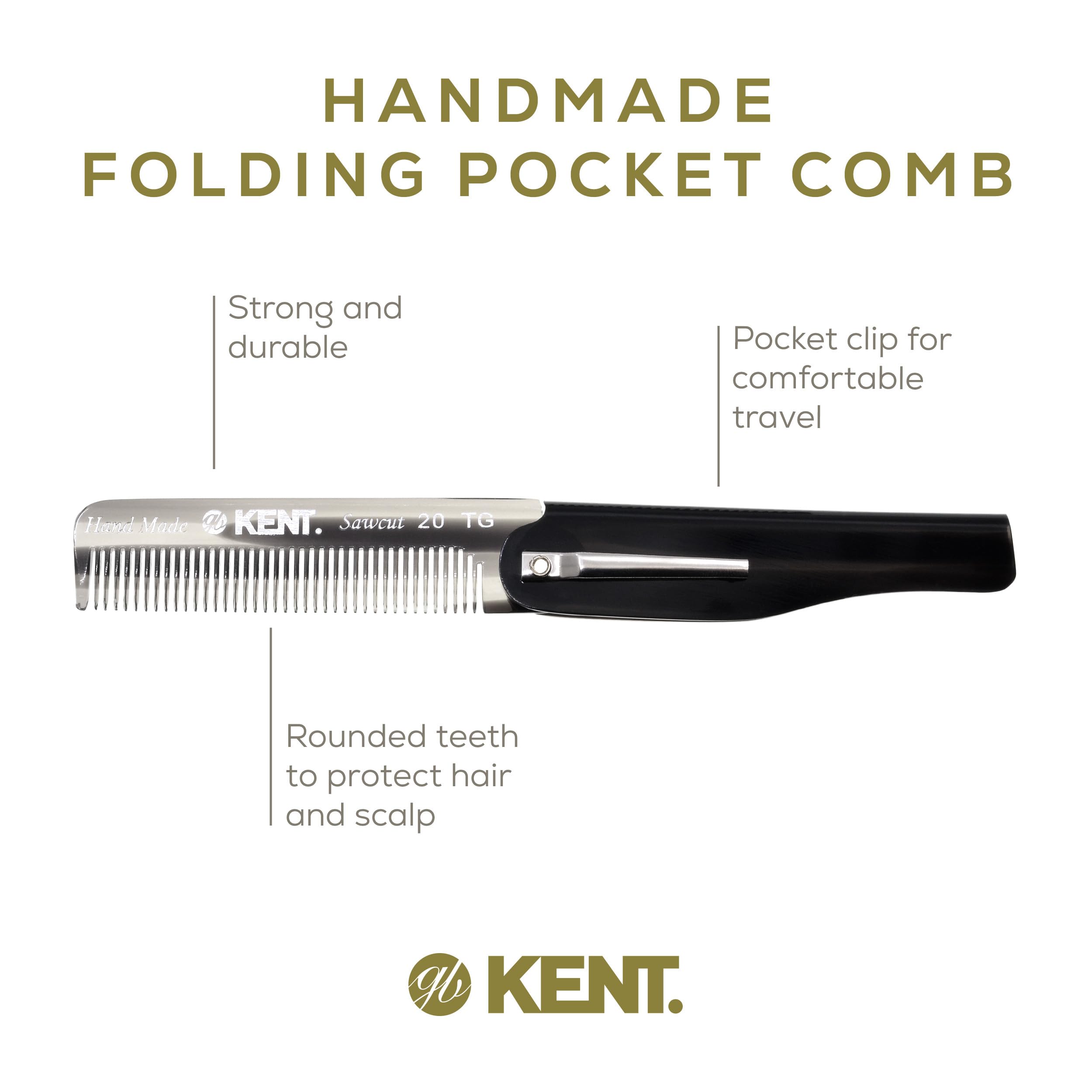 Kent Folding Beard and Mustache Comb Set - Mini Combs for Men's Grooming, Travel, and Handmade Care
