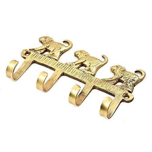 IndianShelf Keys Hanging | Gold Wall Mounted Coat Hooks | Brass Backpack Hooks | Monkeys Four Prong Coat Hooks | Bathroom Wall Hook | Coat Rack Wall [15.75 cm]