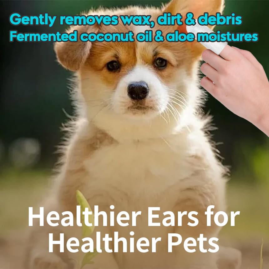 50 Pcs Ear Cleaner Finger Wipes, Dog Ear Finger Wipes, Ear Finger Wipes for Dogs Cats - Sooths & Deodorizes,Ear Relief Finger Wipes,Ear Cleansing Finger Wipes for Dogs,Sooths & Deodorizes (50 PCS)
