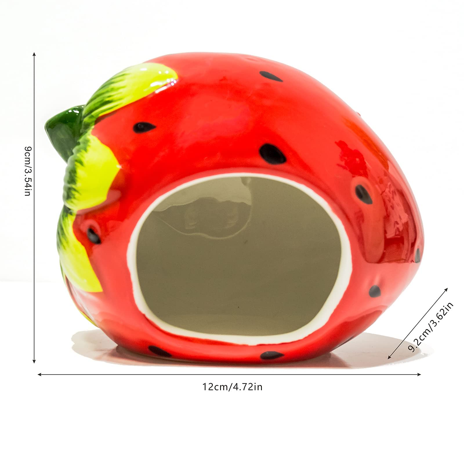 A/A Hamster Hideout Ceramic Pet House Cartoon Shape Hamster House Mini Hut Cage Critter Bath House for Chinchilla Hamster (Strawberry)
