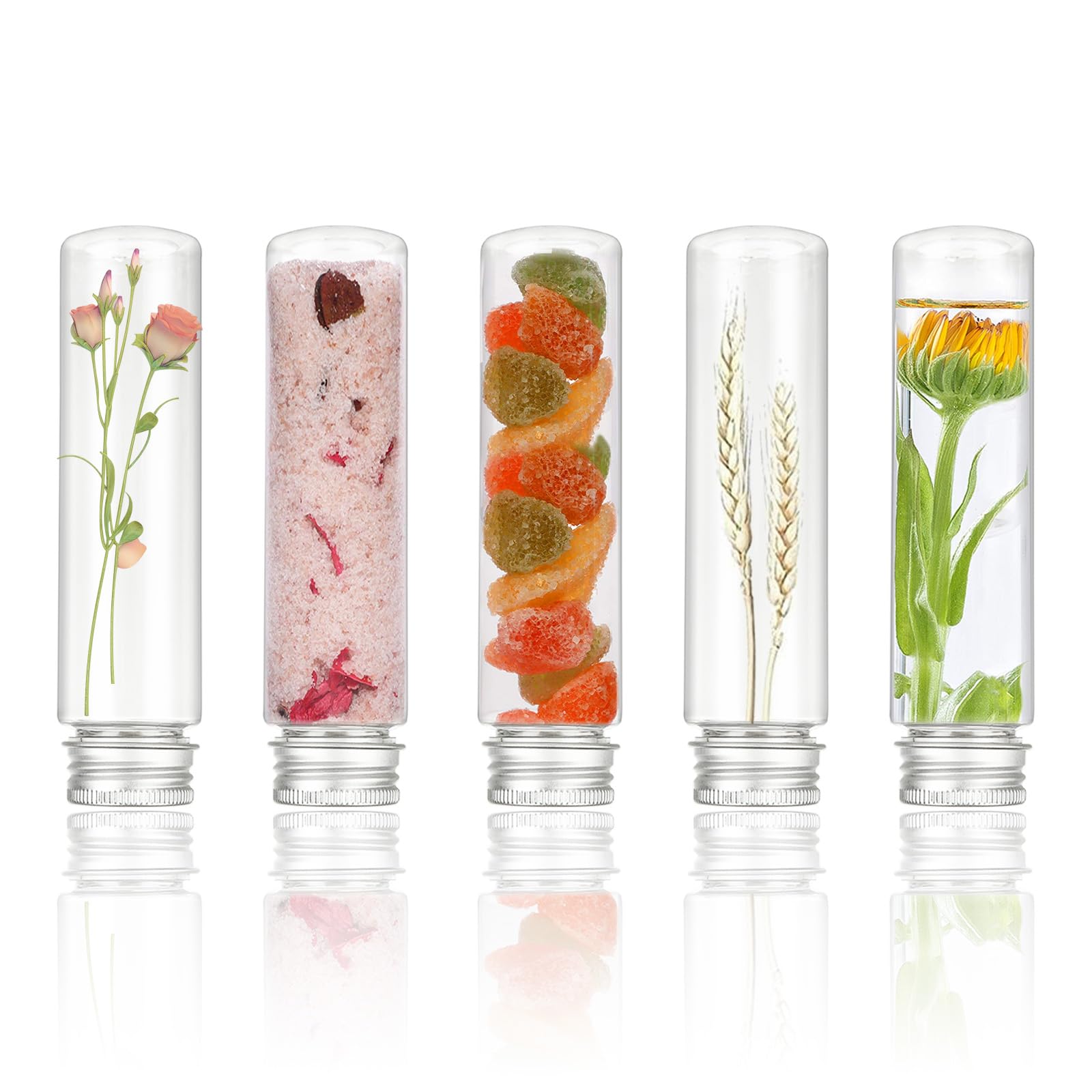 40 Pack Clear Plastic Test Tubes, 80 ML Flat Test Tubes with Screw Caps, Plastic Test Tube Container for Bath Salts, Candy Storage, Scientific Party, Plant Propagation