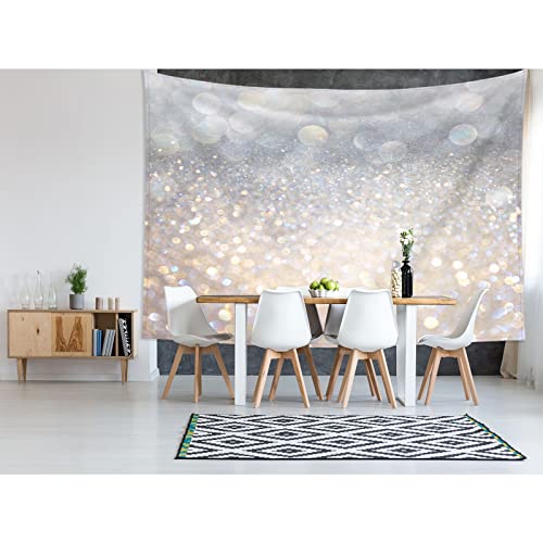 Axayaz Silver Glitter Wall Tapestry 80x60 Inch Diamond Sparkle Shine Stars Glamour Backdrop Hanging Polyester Home Decor for Bedroom Living Room Dorm