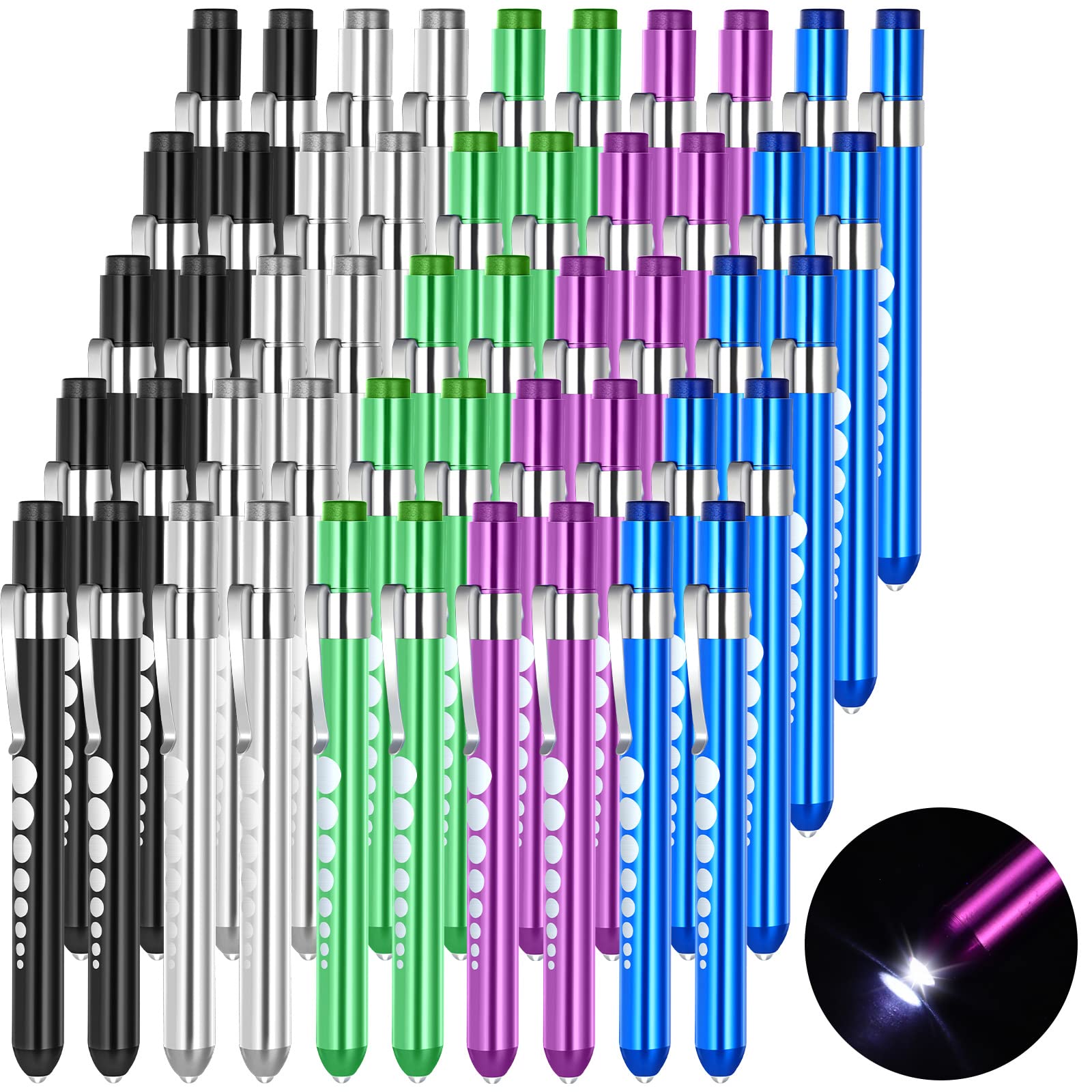 50 Pcs Pen Light for Nurses LED Penlight with Pupil Gauge Reusable Nurse Accessories for Daily Use Nurses Doctors Nursing School Students Gifts, 5 Colors