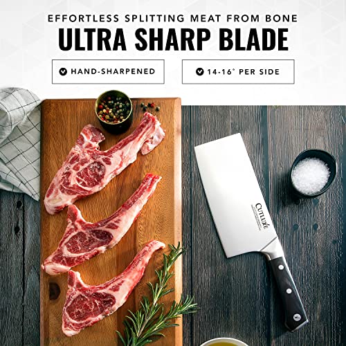 Cutluxe Cleaver Knife - 7" Meat Cleaver, Butcher Knife for Meat Cutting β Razor Sharp German Steel Blade β Full Tang Ergonomic Handle Design β Artisan Series