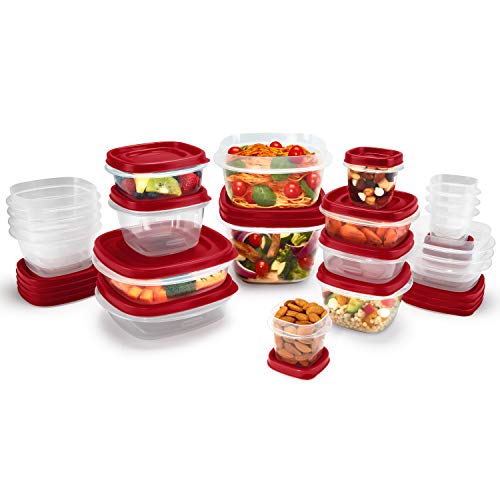 Rubbermaid Premium Modular Food Lids | 2-Pack | 18-Cup Stacking, Space Saving Plastic Storage Containers & Lids Food Storage Containers, Set of 21 (42 Pieces Total), Racer Red