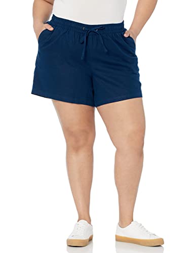 Amazon Essentials Women's 5" Inseam Drawstring Linen Blend Short (Available in Plus Size), Dark Blue, Medium
