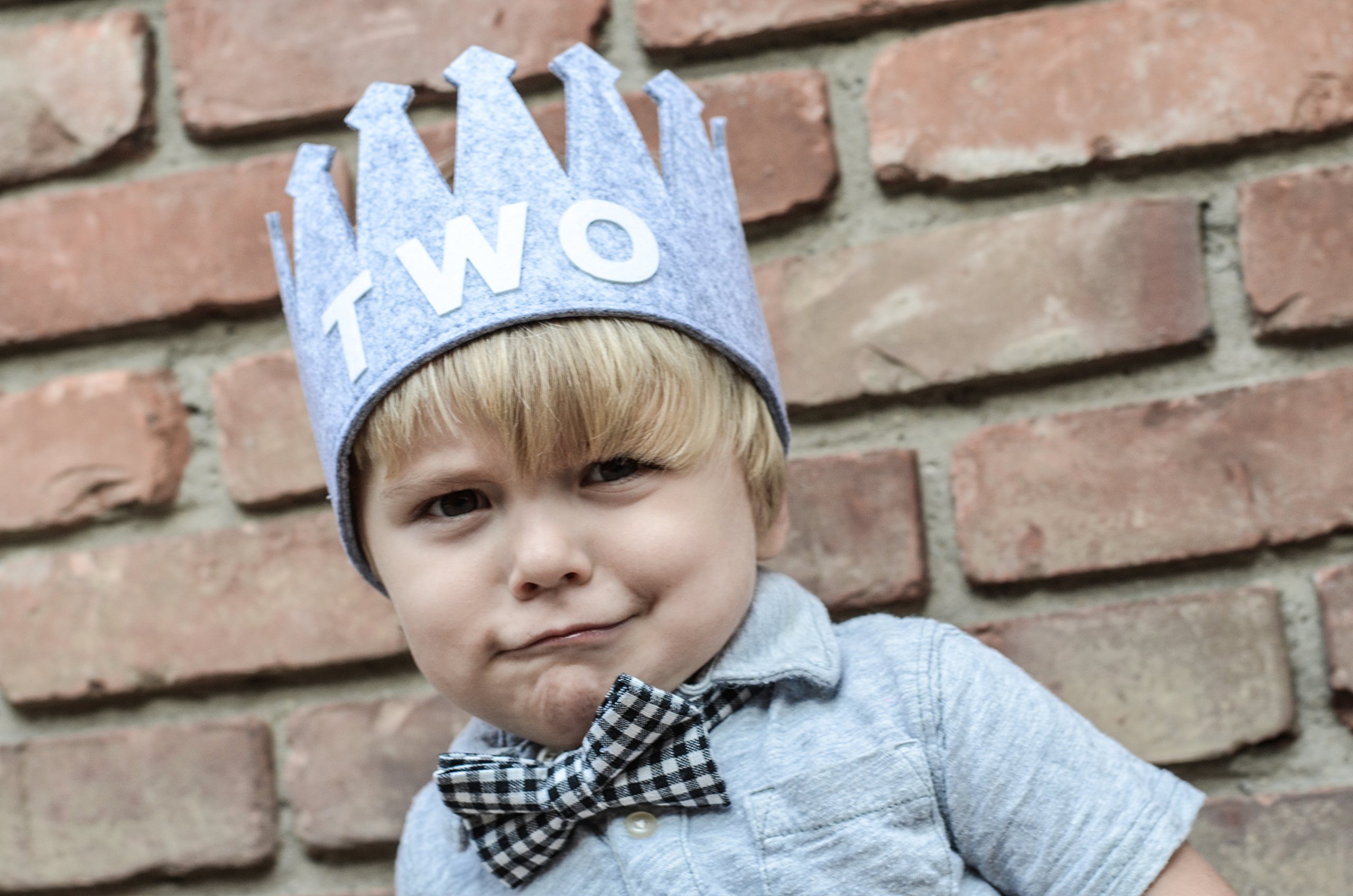 birdyboutique.com Second TWO Birthday Baby Boy Gray White Party Crown Hat