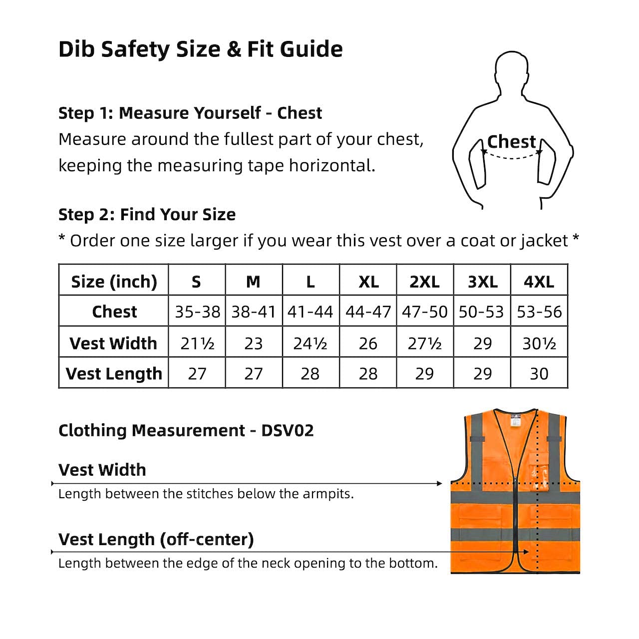 Dib Safety Vest Reflective ANSI Class 2, High Visibility Vest with Pockets and Zipper, Construction Work Vest Hi Vis Orange L