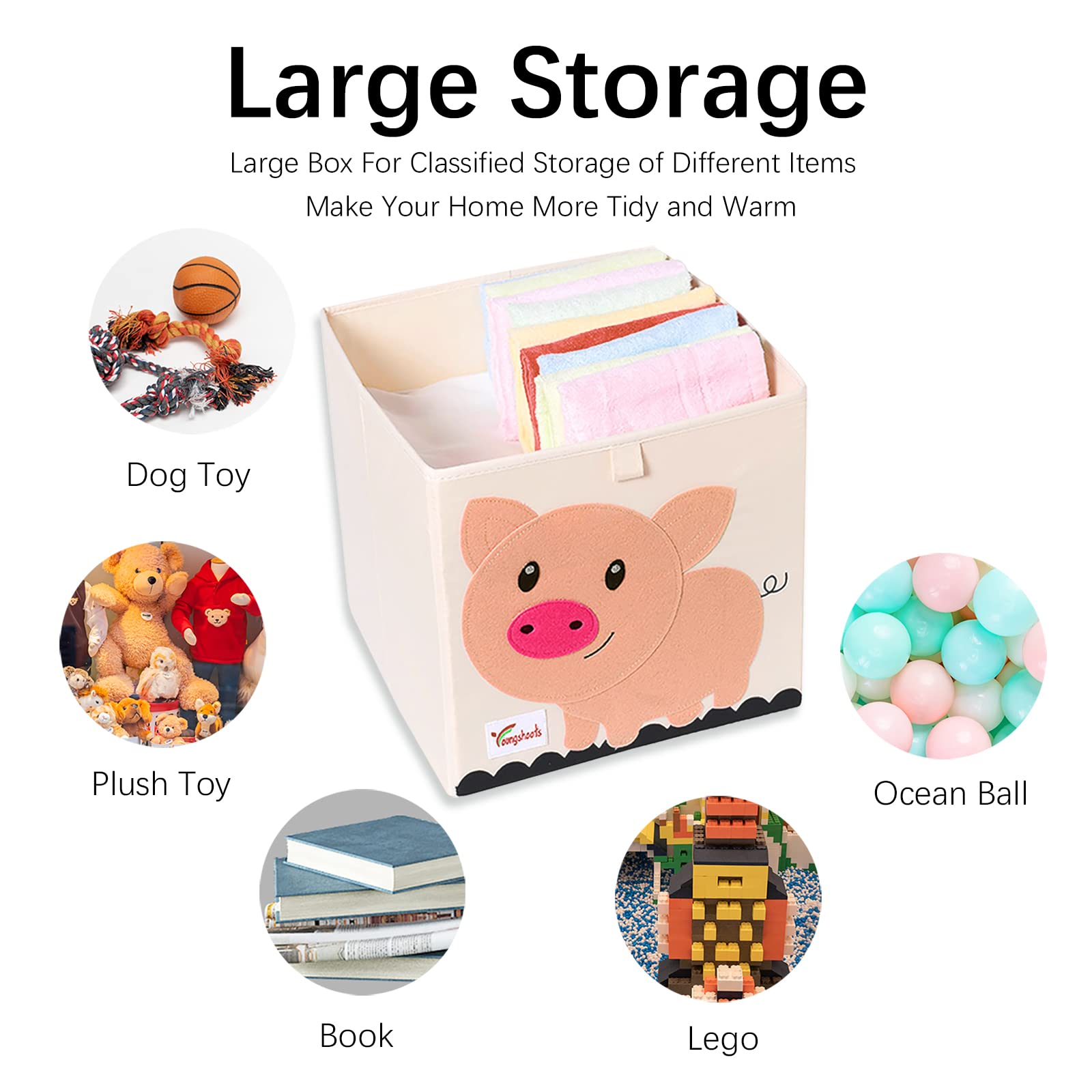 2PCS 13x13x13 Storage Cube Bins, LIOUCBD Foldable Toy Storage Bins Boxes Chests, Water Proof Canvas Storage Bin for Toys Clothes Dolls Books (Cow & Pig)