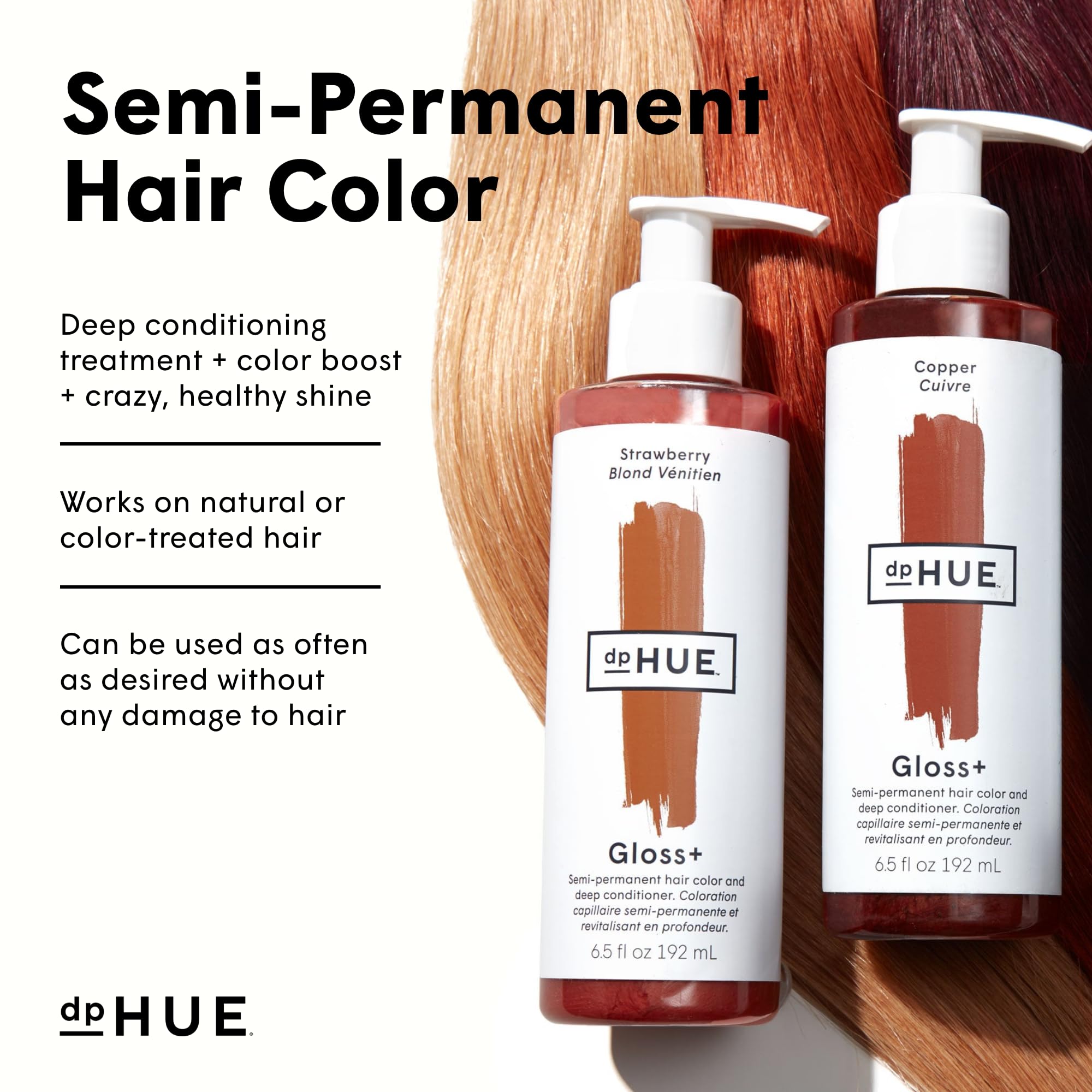 dpHUE Gloss+, Copper - 6.5 oz (8-12 Applications) - Semi-Permanent Hair Color & Conditioner - Lasts Up to Eight Washes - Paraben, SLS & SLES Sulfate Free - Vegan, Leaping Bunny Certified